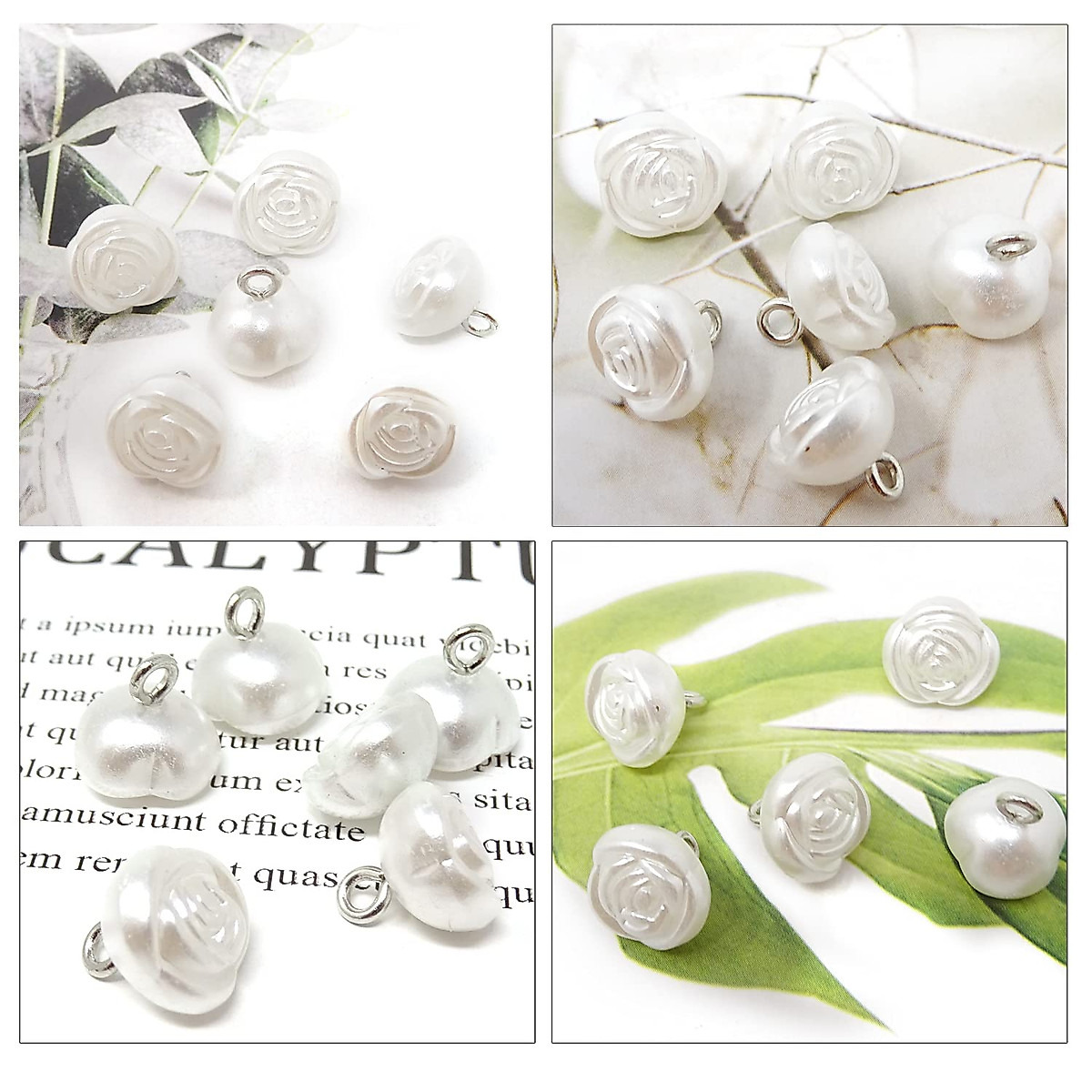 Honbay 60PCS Plastic Rose Shape Buttons Half Domed Pearl Buttons with Metal Shank for Wedding Dress Sweaters Shirts and Other Craft Projects (10mm/0.4inch)