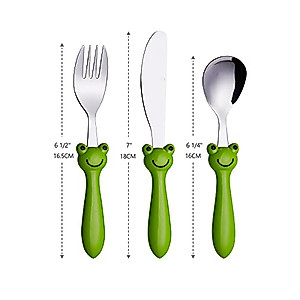 ANNOVA Kids Silverware 6 Pieces Set Children's Flatware - Stainless Steel Cutlery - 3 x Safe Forks, 3 x Dinner Spoons - Safe Toddler Utensils Without Knives for Lunch Box BPA Free (Frog x 6 PCS)