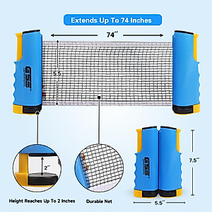 GSE Adjustable Retractable Ping Pong Net & Post. Portable Table Tennis Net & Clamps. Replacement Ping Pong Net for Any Tables (Blue)