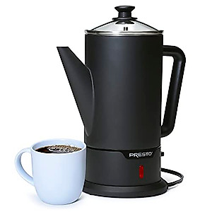 Presto 02815 12-Cup Cordless Coffee Percolator - Stainless Steel, Modern Design, Easy Pour Spout, Stay-Cool Handle, Matte-Black
