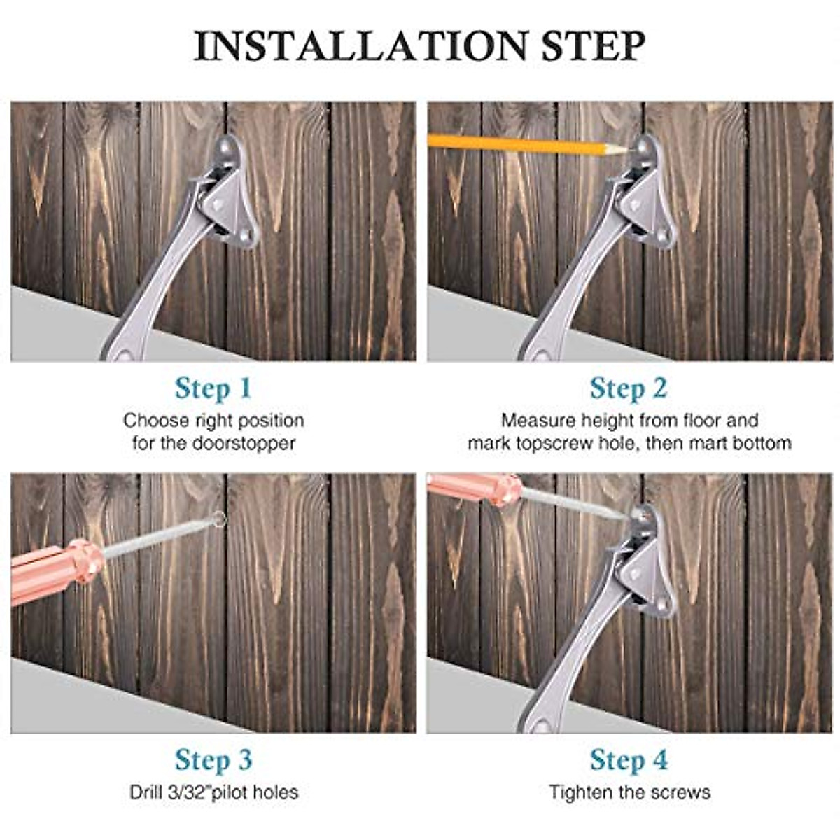 CG PLUS Door Stopper, Kick Down Door Stops for Heavy Doors, with Rubber Tip and Spring Lever, Adjustable, Easy to Set Down and Release, 4-Inch, for Wide Doors (4inch x 2pack, Black)