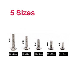cSeao 100pcs Flanged Button Head Socket Cap M4 Screws Kit, M4x8mm/ 10mm/ 12mm/ 15mm/ 20mm, 304 Stainless Steel 18-8, Allen Socket Drive, Bright Finish, Fully Machine Threaded