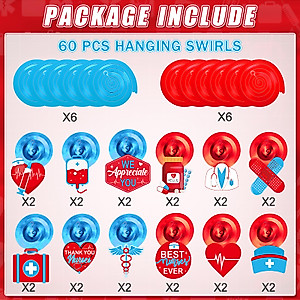 60 Pieces Nurses Week Decorations,Thank You Nurse Hanging Swirl,Nurse Appreciation Foil Hanging Swirl Streamers for Doctor Medical Themed Party Nursing School RN Graduation Party Supplies