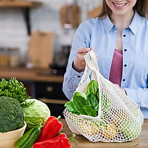 Mordx 2 Pack Premium Mesh Grocery Bags,100% Cotton String Mesh Bags,Long Handle Net Tote Bags,Reusable Produce Bags,Washable,Portable，Fruit and Vegetable Storage Bags,Beige