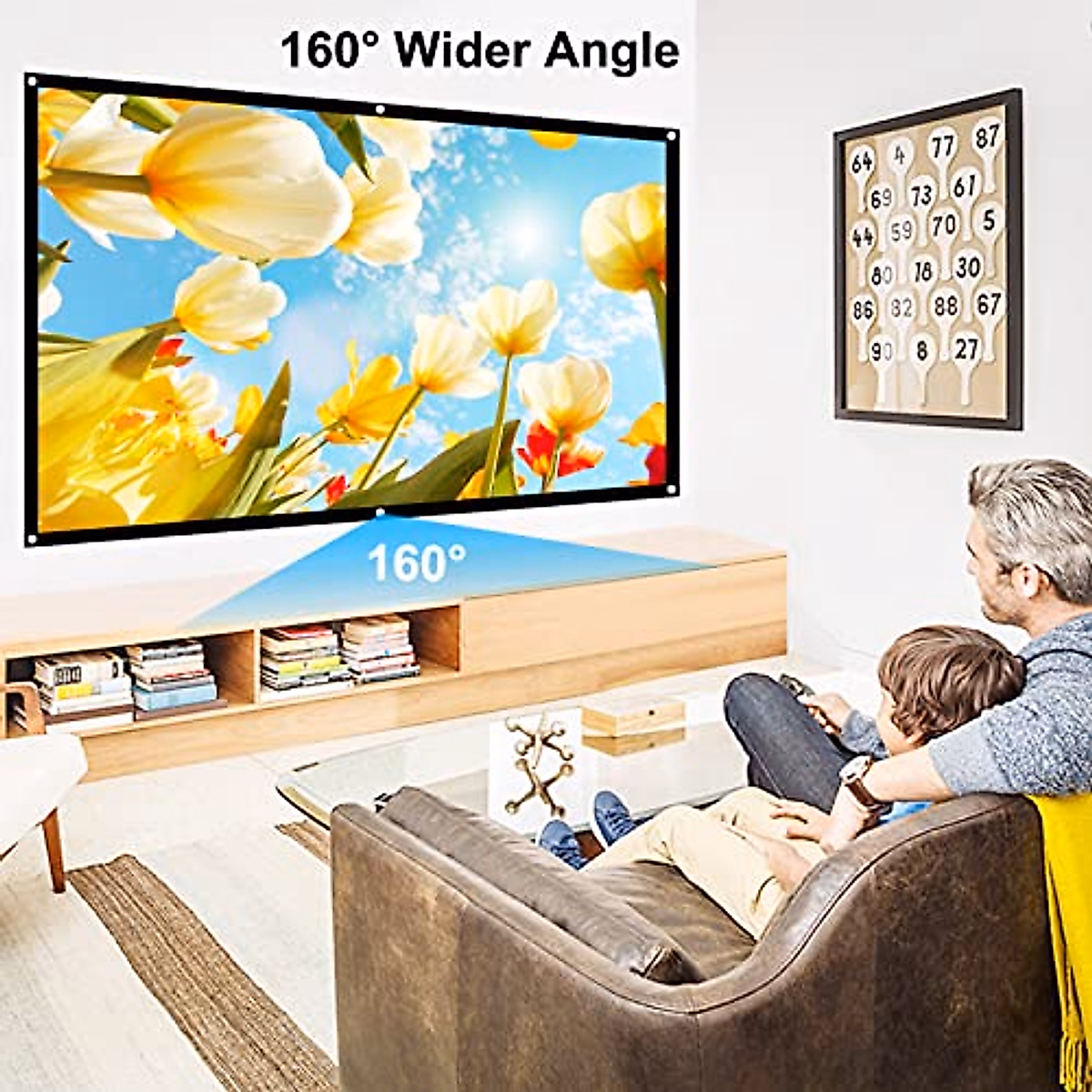 Screen for Portable Movie Projector 100’’ Projection Screen - HDMI Mini Video Projector Screen 16:9 HD 1080P 4K Foldable Screen Small Home Theater Projector Screen for Party Backyard Cinema Travel