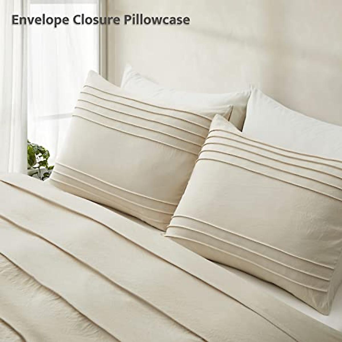 Oli Anderson Beige Duvet Cover King Size - Pleated King Duvet Cover, 3PCS Soft and Breathable Textured Bedding Set with Zipper Closure(Beige,104"x90")