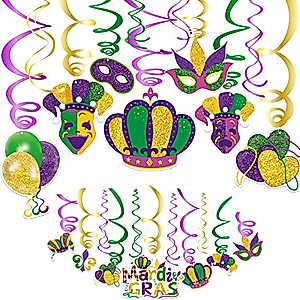 FANCY LAND Mardi Gras Hanging Decoration 30PCS Mardi Gras Swirls Ceiling Carnival Party Decoration