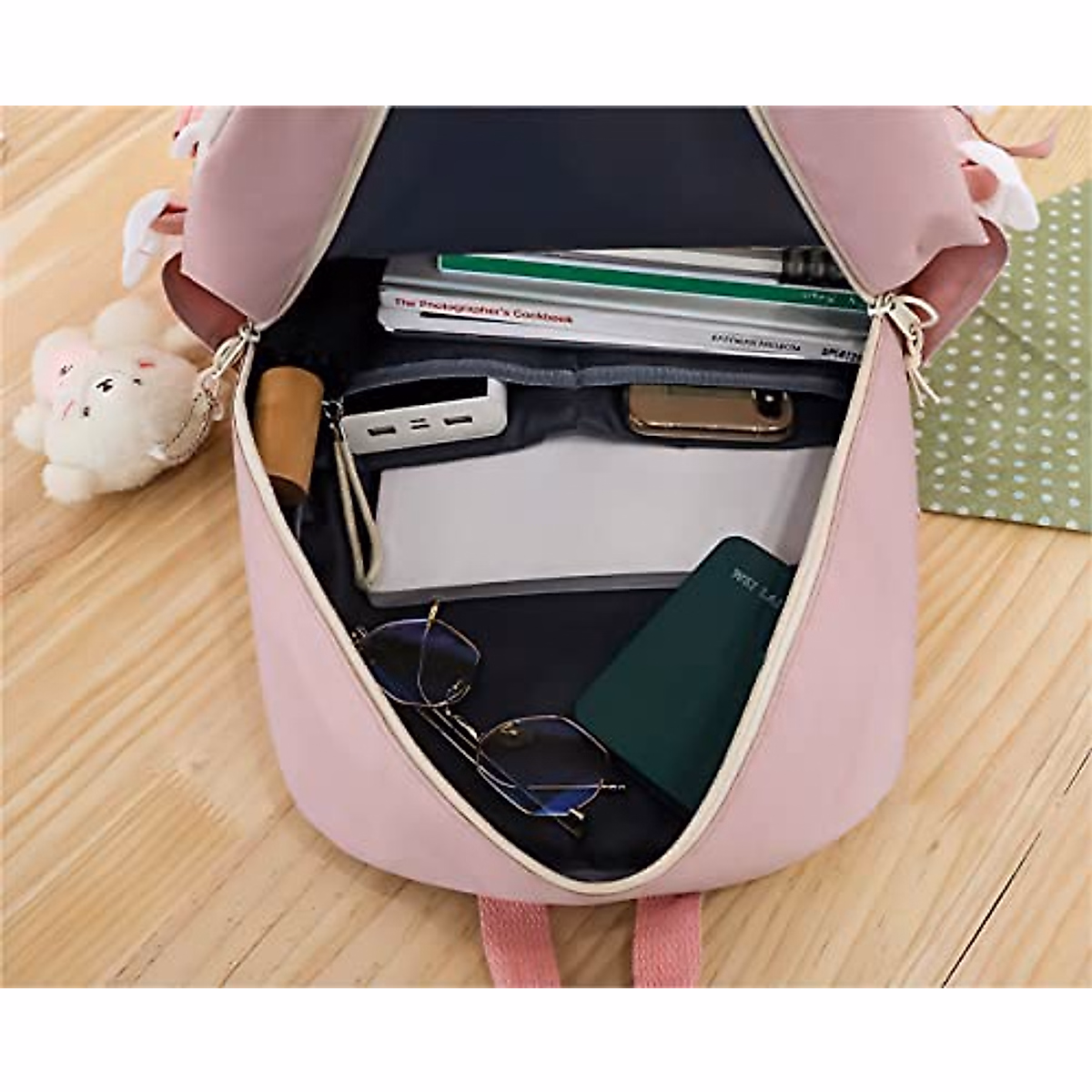 LaurelTree Kawaii Aesthetic Cute 5pcs School Bags Set with Accessories School Suppliers for Teens Girls Backpack Tote Bag (Purple)