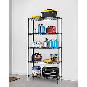 FDW 14" D x 36" W x 72" H 5-Shelf Wire Shelving Adjustable Metal Shelf Large Storage Shelves Heavy Duty Height Commercial Grade Steel Layer Shelf 1250 LBS Capacity,Black