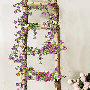 HO2NLE Silk Flower Garland Artificial Sunflower Garland Daisy Flowers Fake Hanging Vines Spring Daisy Garland for Mantle Wall Home Party Wedding Indoor Outdoor Decor Purple