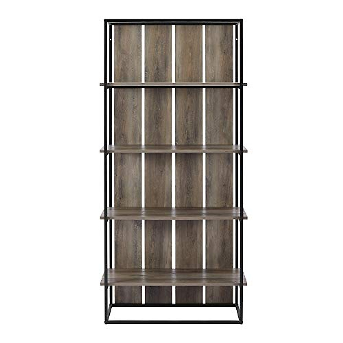 Walker Edison Evangeline Modern Farmhouse Metal and Wood 4 shelves Bookshelf, 64 Inch, Grey Wash