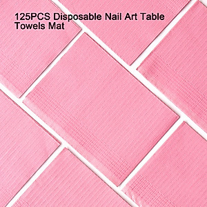 LXIANGN 125PCS Disposable Nail Art Table Towels Mat 13" X 17" Waterproof 3 Ply Nail Art Mat Paper Sheet Clean Pads Tattooing Table Mat Nail Table Cover Tattoo Supplies (Pink)