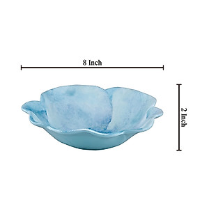 UPware Melamine Dinner Bowl Set of 6, BPA-Free Dishwasher Safe Flower Shaped Bowls, Dinnerware Kitchen Bowls for Pasta, Rice, Soup, and Salad, 8 Inch Bowls (Sky Blue)