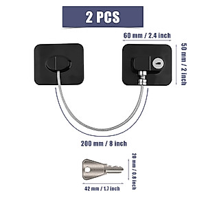 SAVITA 2 Pcs Refrigerator Door Locks, Fridge Lock with 2 Keys Stainless Steel Zinc Alloy Strong Adhesive Lock Protect Baby Kid Safe for Windows Kitchen Cabinets Cupboard Refrigerator Drawer (Black)