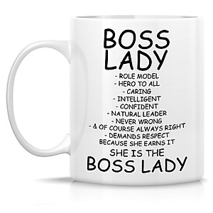 Retreez Funny Mug - Boss Lady Role Model Caring Description 11 Oz Ceramic Coffee Mugs - Funny, Sarcasm, Motivational, Inspirational birthday gifts for friends, coworkers, employer, siblings, dad, mom