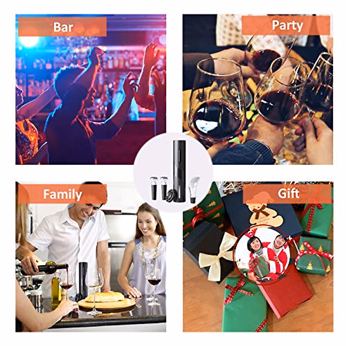 Exptolii Electric Wine Opener, Automatic Bottle Corkscrew with Foil Cutter, Vacuum Stopper and Wine Aerator Pourer