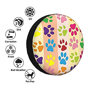 Spare Tire Cover Dog Paw Print Waterproof Dust-Proof Universal Spare Wheel Tire Covers 14 Inch Inch Fit for Rv Trailer Truck SUV Truck Camper Travel Trailer Accessories