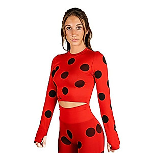 Miraculous Ladybug Womens Crop Top Active Cosplay - Seamless for Gym Workout, Exercise, Yoga, Running by MAXXIM Red Medium