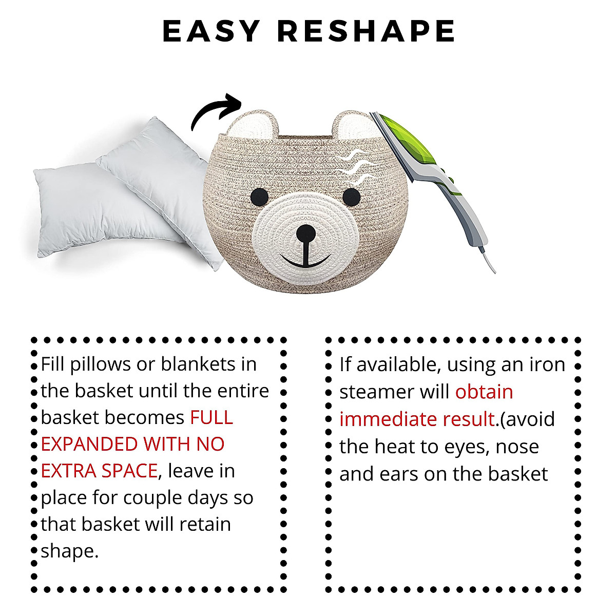 W Design Round Bear Toy Basket - Rope basket– Cute baby Laundry Basket Organizer for Toys, Blankets, Towels, Laundry, Baby Shower -19" W X 13" H SIZE XL Gift Baskets Empty -Mix brown Handmade