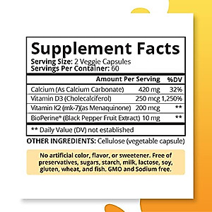 Purity Labs Vitamin D3 + K2 - Immune Support Supplement Enhanced with Bioperine - Vegan Supplements for Daily Defense, Bone, Muscle, and Skin Health - 120 Capsules