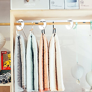 KMOTASUO 36Pcs White Clothing Rack Size Dividers, Round Clothes Hanger Separator Dividers with 150 Labels (1 Inch) and 2 Markers, Sturdy Baby Closet Organize Clothing Rod Dividers