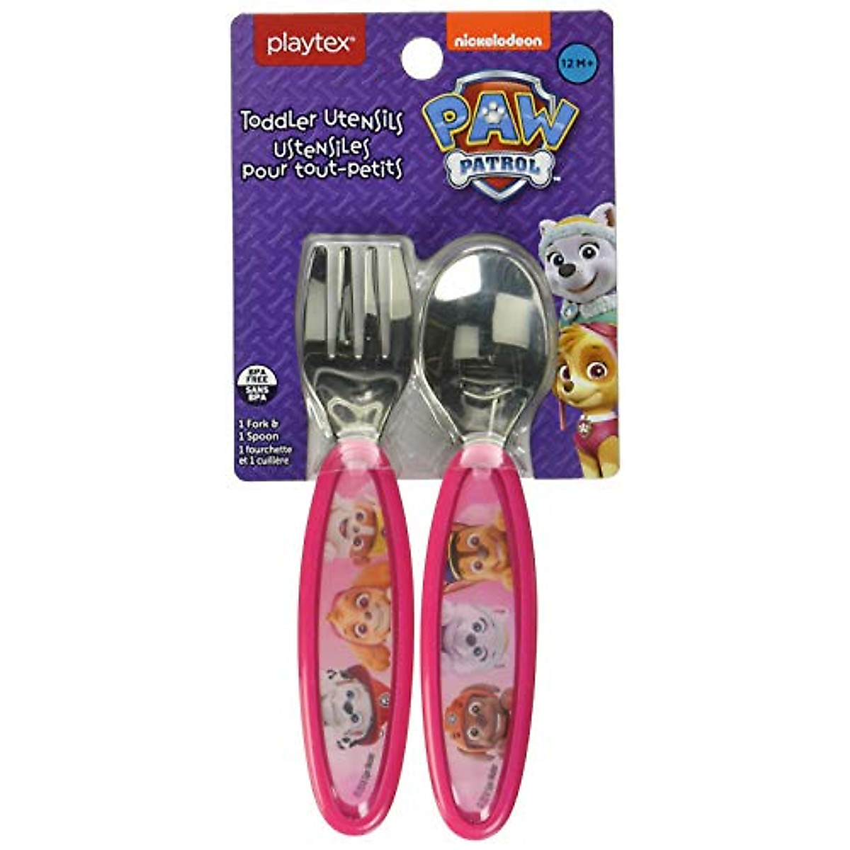 Playtex Mealtime Paw Patrol Utensils for Girls Including 1 Spoon and 1 Fork(Pack of 1)