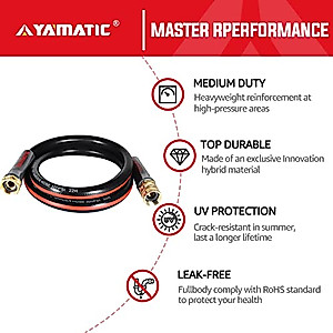 YAMATIC Female to Female Short Garden Hose 5/8 in x 5 ft, 2 in 1 Dual Use Heavy Duty Leader Hose with Solid Brass Connector, All-Weather Water Hose, Burst 300 PSI