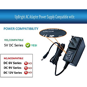 UpBright 5V AC/DC Adapter Compatible with Arcade1up 8121 LS3062020 8261 8296 8295 Ms Pac-Man Counter-Cade CounterCade Console Table Top Game Arcade 1Up Machine Bi12T-050200-BDU 2A Power Supply Charger