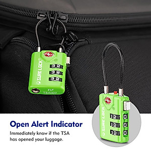 SURE LOCK TSA Compatible Travel Luggage Locks, Inspection Indicator, Easy Read Dials TSA Approved with Zinc Alloy