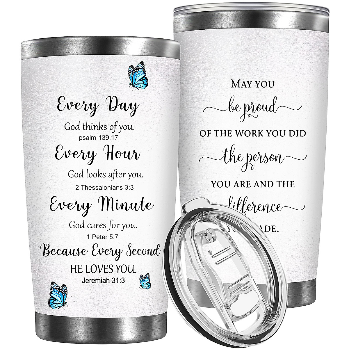Petitian Christian Gifts for Women Faith Inspirational Gift Religious Bible Verse Gifts for Friends Girls Sister Spiritual Butterfly 20 OZ Stainless Steel Tumbler Birthday Gifts for Mom Mothers Day