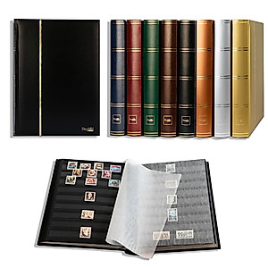 Prophila Stamp Album Stockbook 60 Black Sides, Leatherette Padded Black Cover