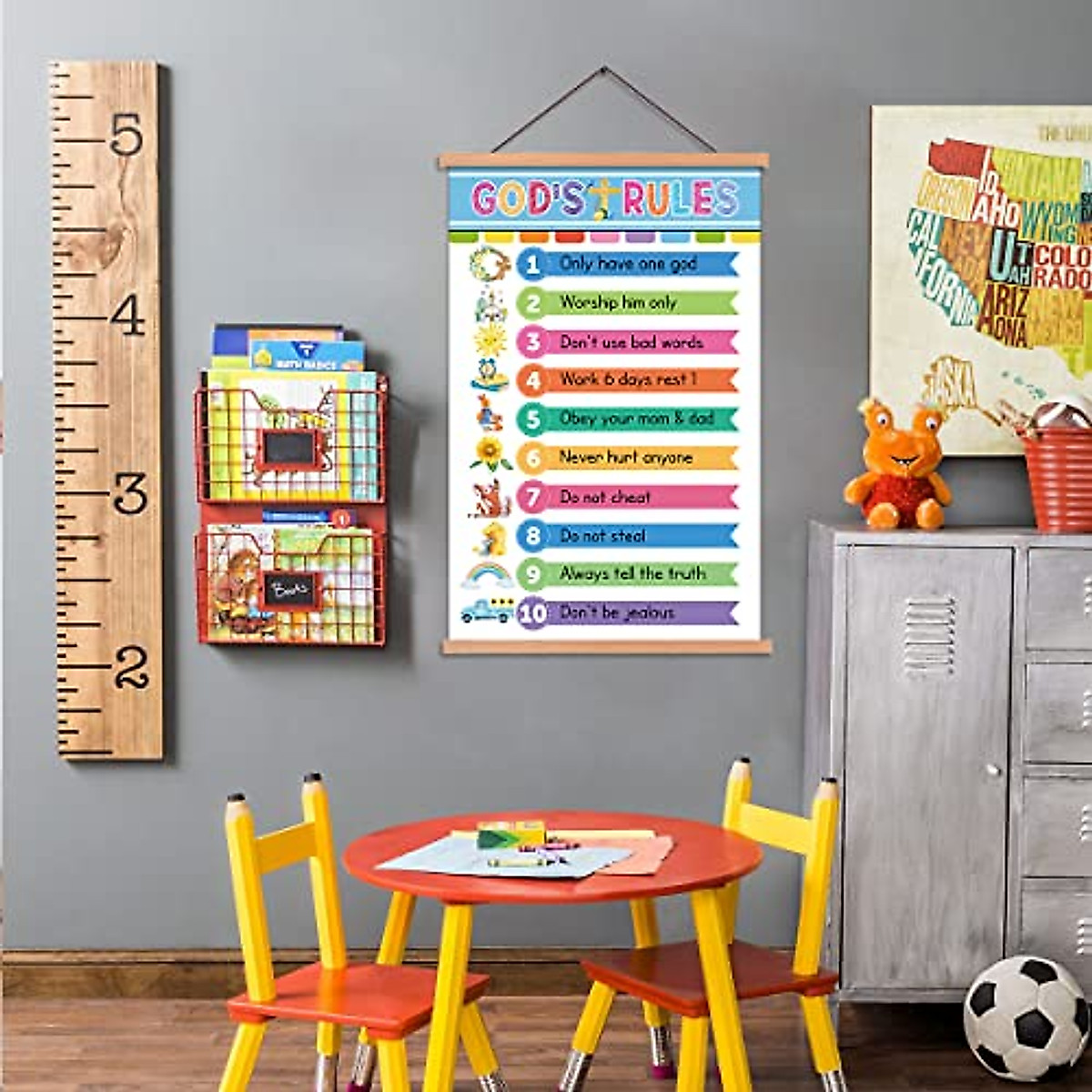 KAIRNE God’s Scripture Art Print With Wood Magnetic Poster Hanger, Christian Hanging Pictures Bible Verses Church Poster(35X56CM) Sunday School Educational Wall Art Kids Rules For Home Decor