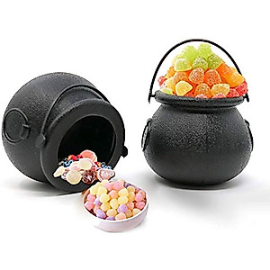 zhinan 12 Pcs Mini Black Witch Cauldron Halloween Mini Plastic Candy Buckets For Halloween Trick or Treat Party Favors Harry Potter Mini Black Witch Cauldron