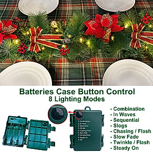 Timer & 8 Modes - 9 Ft Prelit Christmas Garland Decorations with 100 Lights 300 Branches 5 Poinsettias 4 Xmas Balls 18 Pinecones Needles 198 Berries Battery Operated Christmas Decoration Indoor Home