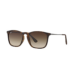 Ray-Ban RB4187 Chris Square Sunglasses, Rubber Havana/Brown Gradient Dark Brown, 54 mm