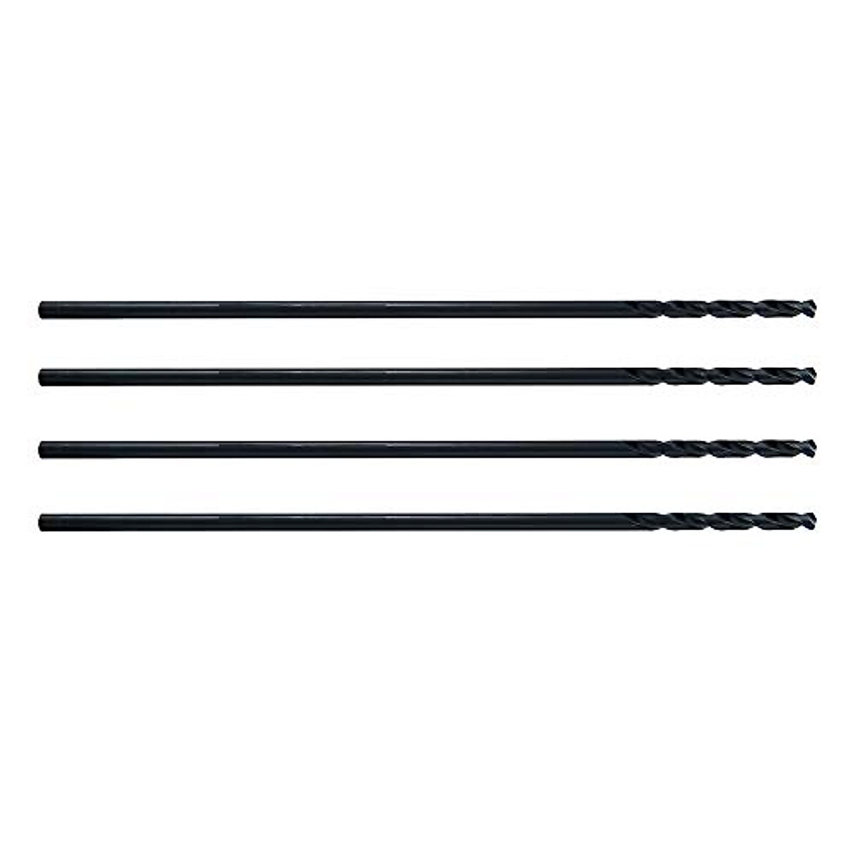 MAXTOOL 1/8"x12" 4pcs Identical Aircraft Extension Drills HSS M2 Extra Long Deep Twist Drill Bits Straight Shank Fully Ground Black; ACF02B12R08P4