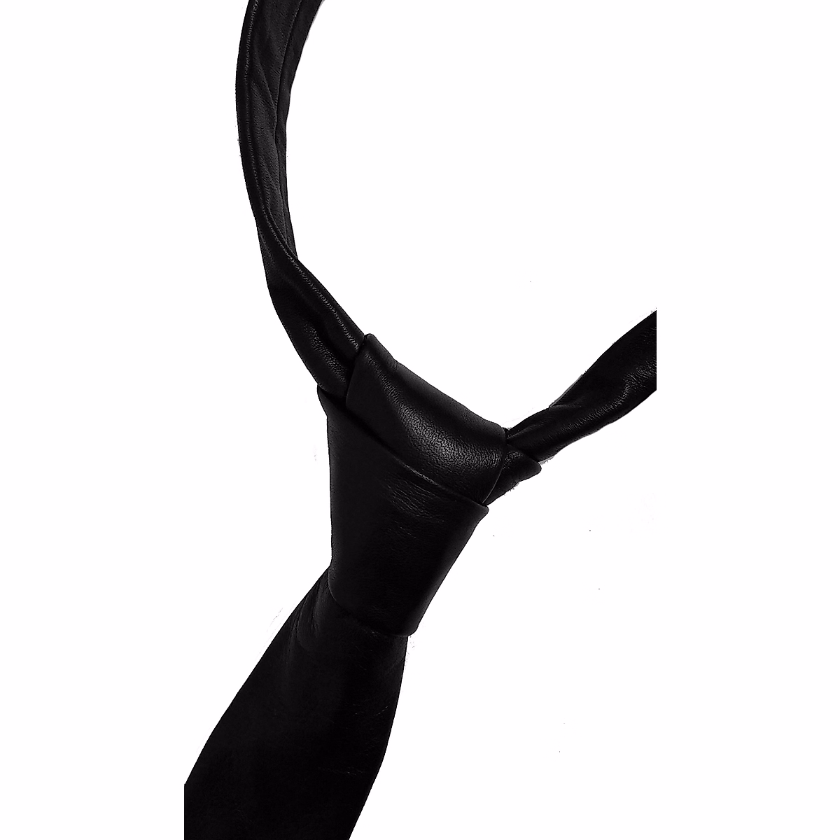 Mens Lamb Leather Necktie - Skinny Solid Casual Business Wear Narrow Leather Slim Tie- Neckties for Party Wedding Gift (Black Tie)