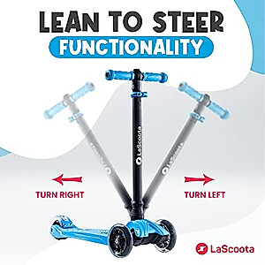 LaScoota 2-in-1 Kids Kick Scooter, Adjustable Height Handlebars and Removable Seat, 3 LED Lighted Wheels and Anti-Slip Deck, for Boys & Girls Aged 3-12 and up to 100 Lbs.