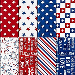 Whaline 120 Pcs Patriotic Tissue Paper Blue Red White Stars Stripe Wrapping Paper 4th of July Art Tissue Paper Art Crafts for DIY Gift Packaging Independence Day Party Decorations, 14x20 inch