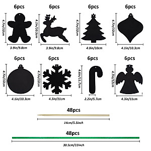48 Pcs Christmas Scratch Art for Kids, Snowman Elk Rainbow Scratch Paper Angel Bell Christmas Crafts for Kids Christmas Party Favors Supplies Gifts DIY Decoration
