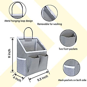 Kanrichu 2pcs Small Wall Hanging Organizer Bag, Linen Fabric Door Hanging Storage Basket with Pockets, Waterproof Bin for Kitchen, Bedroom, Office, RV Camper (Gray)