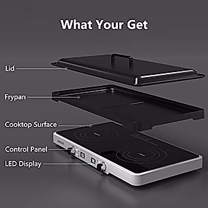 GREECHO Portable Induction Cooktop, 2 Burner Electric Cooktop with Removable Griddle Pan, 5 Gear Heating and Independent Control Electric Cooktop, 1400W Electric Burner with 0-99 Timer, Coconut White