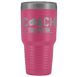 Personalized Hockey Coach Tumbler Cup With Coach Name - Customized Hockey Coach Gift - Custom Hockey Coach Travel Mug - Pink