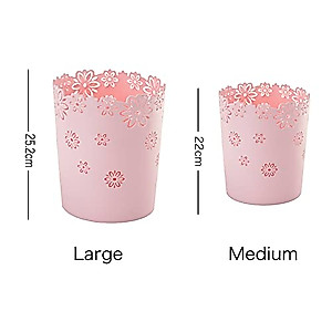 SADDROP Cute Trash can Pink Trash can Pink Bathroom Trash can Hollow Flower Shape Plastic Lidless Wastepaper Baskets,Creative Trash Can,Wastebasket (M)
