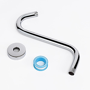 HarJue S Shaped Shower Arm, High Rise Shower Head Extension Pipe Standard 1/2" Connection with Flange, Awesome Shower Experience-Stainless Steel Bathroom Accessory(10 Inch S Shape, Chrome Finish)