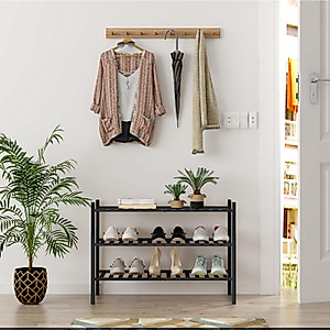 Z&L HOUSE 3-Tier Shoe Rack for Closet, Stackable Bamboo Shoe Rack for entryway, Hallway, Bathroom, Multifunctional Utility Free Standing Shoe Shelf Black