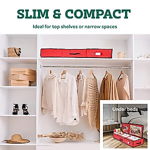 ZOBER Wrapping Paper Storage Containers - 40.5x14x6 Inch, Quilted, Duffle Bag-Style Gift Wrap Organizer and Storage Bag w/Wheels, Zipper and Double Handle for Christmas Decorations - Red