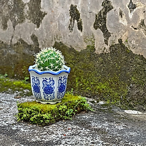 HakkaGirl Ceramic Pots for Plants, Chinoiserie Décor Ceramic Flower Pots Planters for Indoor Plants with Drainage, Blue and White, Set of 3
