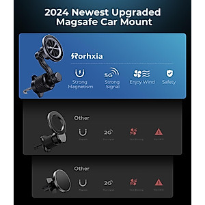 Rorhxia Fits MagSafe Car Mount, [Never Blocking Vent, Enjoy Comfort of A/C] [20 Strong Magnets] Magnetic Phone Holder for Car Universal Extension Vent Clip Car Phone Holder Fit for iPhone 15 Pro Max
