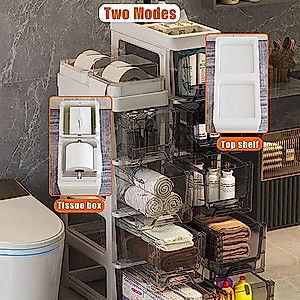 Bathroom Storage Cabinet with Doors and Shelves, Toilet Paper Storage, Waterproof Toilet Paper Storage Organizer, Narrow Storage Cabinet for Bathroom Storage,5 Tier,White top Tissue Box (5 Tier Brown